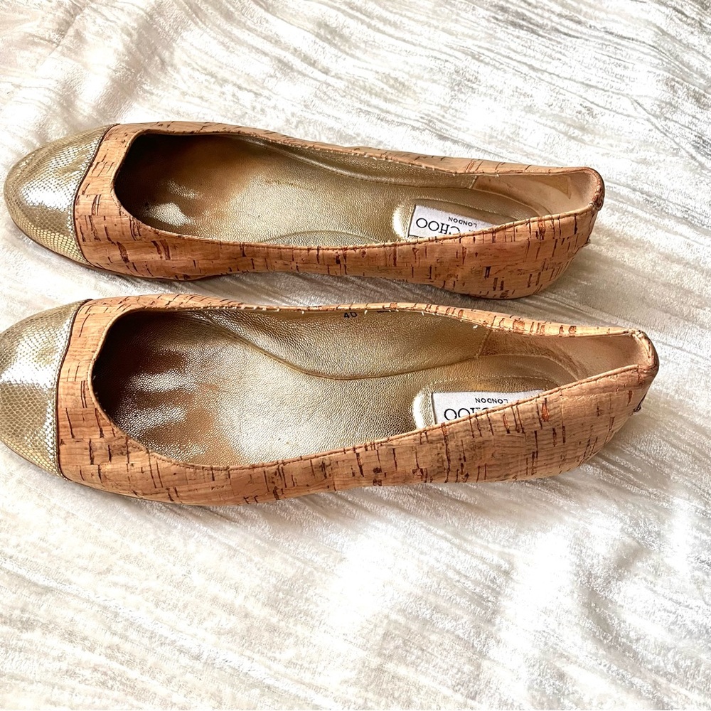 Jimmy Choo Whirl Cork Ballerina Flat, Gold Size 40 - Gem